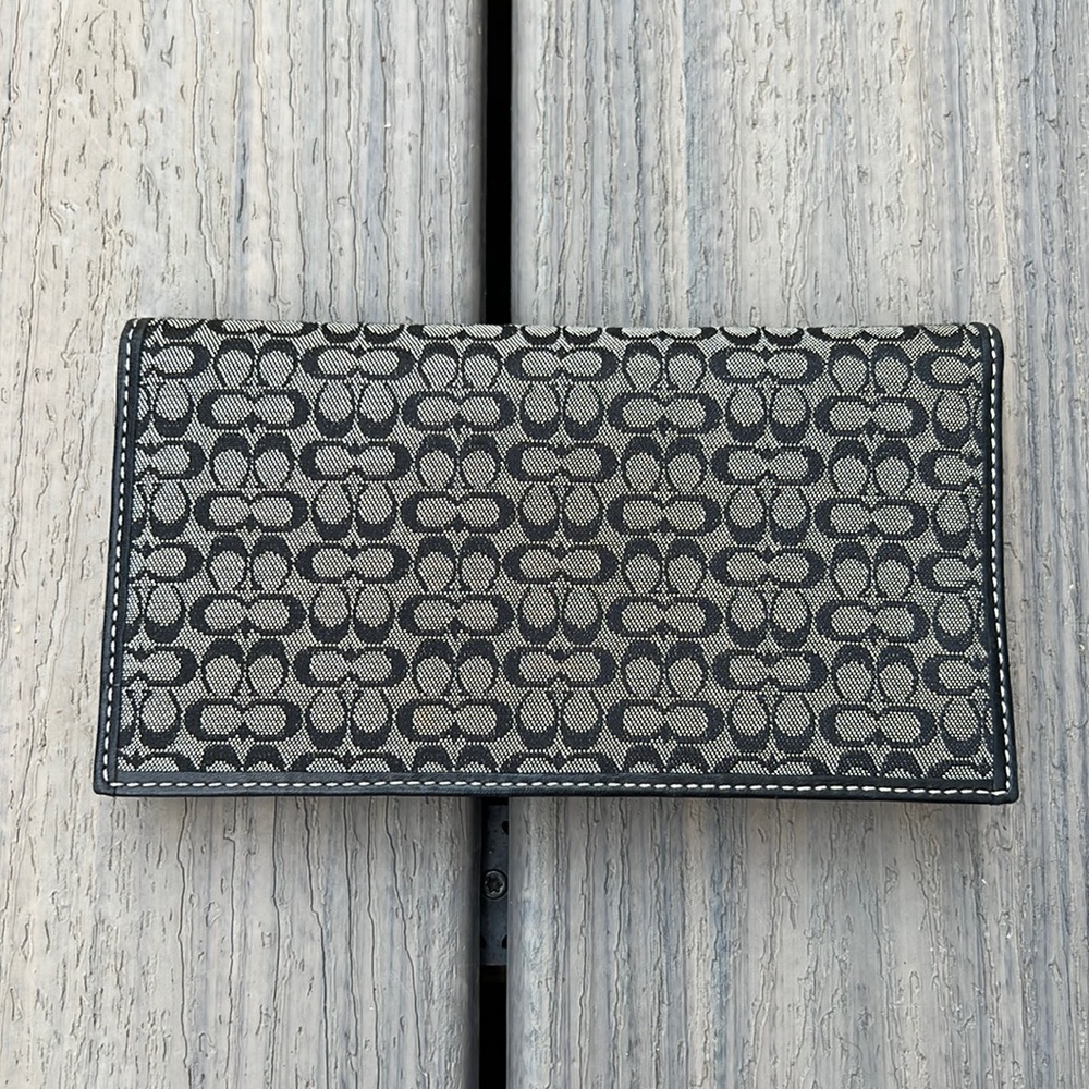 Coach Wallet Bifold Signature See Pattern Black And T… - Gem